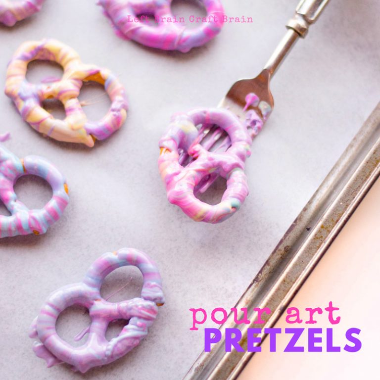 Colorful Pour Art White Chocolate Covered Pretzels - Left Brain Craft Brain