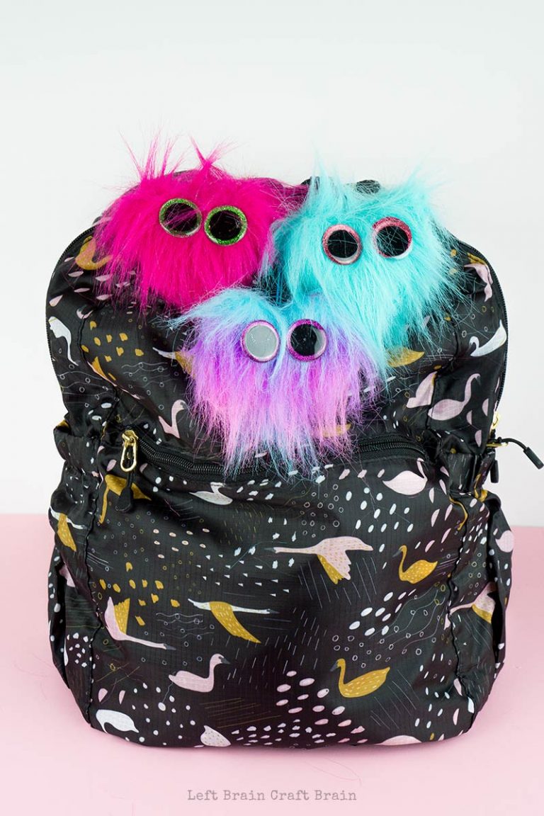 Fuzzy Heart Monster Backpack Charms - Left Brain Craft Brain